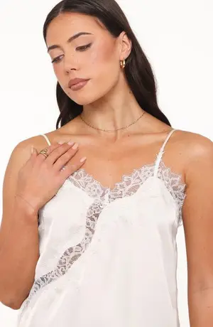 PETAL & PUP Asymmetrical Lace Trim Satin Camisole