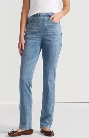 LANDS' END Starfish High Rise Knit Denim Straight Jeans