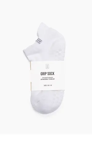 LUTAVA Antimicrobial Ankle Grip Socks - White