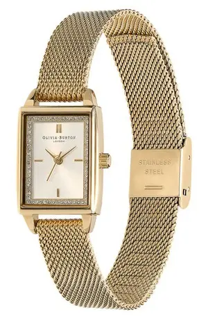 OLIVIA BURTON Classics Rectangular Mesh Strap Watch