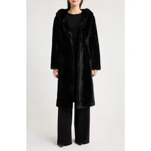 CECE DUPRAZ Faux Fur Hooded Coat - Black