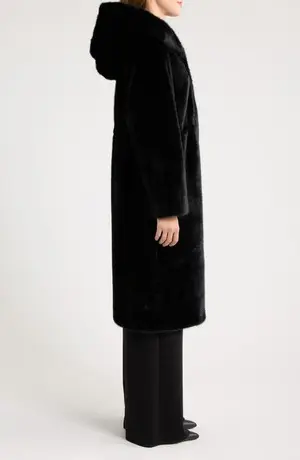 CECE DUPRAZ Faux Fur Hooded Coat - Black