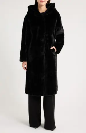 CECE DUPRAZ Faux Fur Hooded Coat - Black