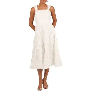 PETAL & PUP Gabbie Floral Corded Lace Midi Dress - White