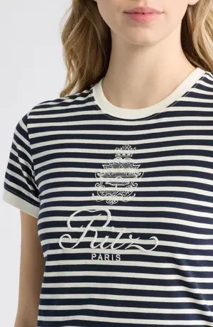 FRAME X The Ritz Paris Stripe Logo Graphic Baby Tee
