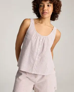 NUDEA The Seersucker Button Cami Top - Mocha Stripe