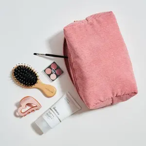URBAN EXPRESSIONS Corduroy Cosmetic & Travel Organizer Pouch - Blush