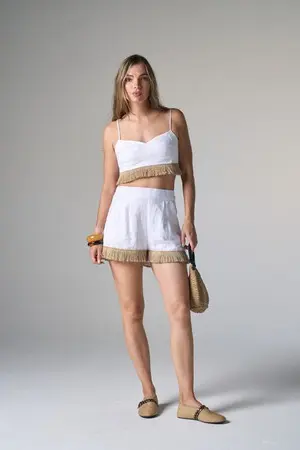JBQ Mia 2.0 Linen Shorts With Fringe Detail