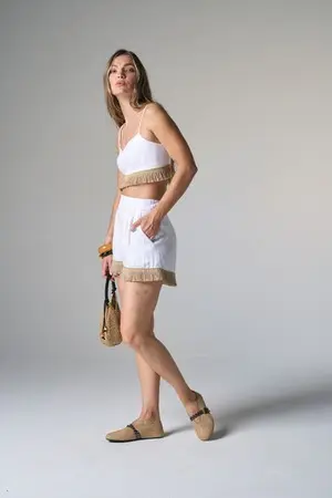JBQ Mia 2.0 Linen Shorts With Fringe Detail