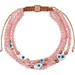 KARMA AND LUCK Rose Quartz Evil Eye Bracelet - Pink/white/blue