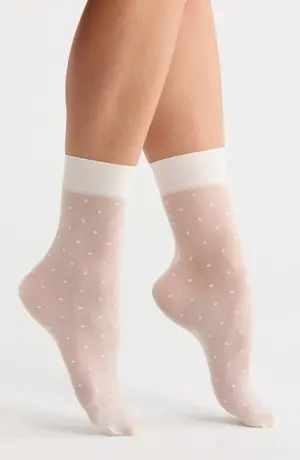 Nordstrom Sheer Dot Ankle Socks Ivory Egret