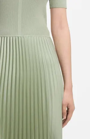 BOSS Ribbed Bodice Pleated Midi Dress - Desert Sage