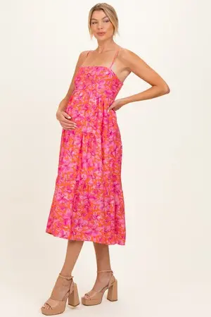 PINKBLUSH Floral Sleeveless Tiered Midi Dress
