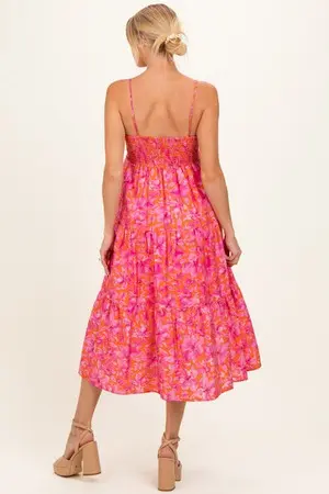 PINKBLUSH Floral Sleeveless Tiered Midi Dress