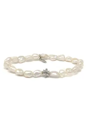 Anzie Bohème White Keshi Pearl Stretch Bracelet - Silver