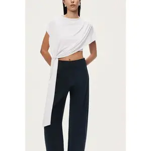 NOCTURNE Asymmetric Tie-front Crop Top - Ivory