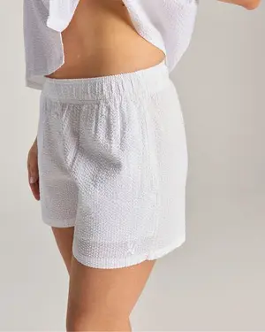 NUDEA Seersucker Button Boxer Short - White