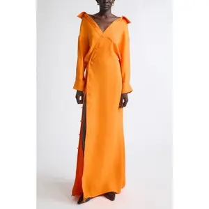 Balenciaga Long Sleeve Silk Cady Maxi Shirtdress