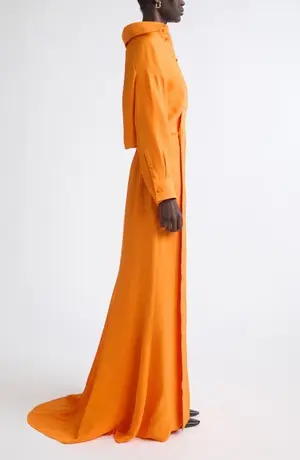Balenciaga Long Sleeve Silk Cady Maxi Shirtdress