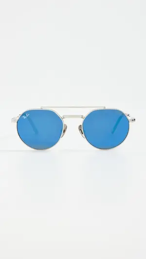 Ray-ban Jack Ii Titanium Sunglasses - Silver/grey Mirror Blue