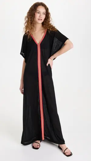 Pitusa Abaya Maxi Dress - Black W/fuchsia