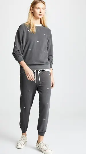 The Great. Cropped Sweatpants - Washed Black/bow Embroidery