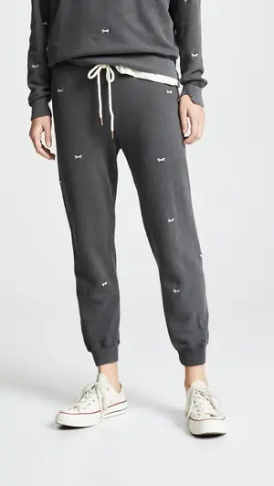 The Great. Cropped Sweatpants - Washed Black/bow Embroidery