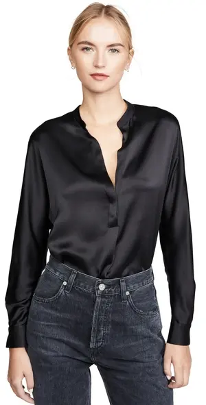 Vince Band Collar Blouse - Black
