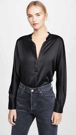 Vince Band Collar Blouse - Black