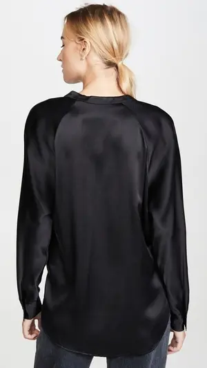 Vince Band Collar Blouse - Black