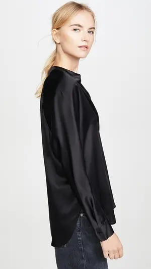 Vince Band Collar Blouse - Black
