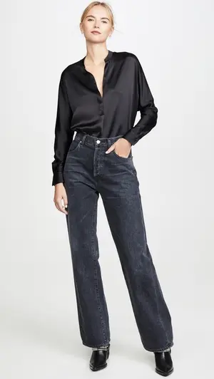 Vince Band Collar Blouse - Black