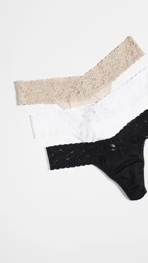 Hanky Panky Low Rise Cotton Thong 3 Pack - Black/white/chai