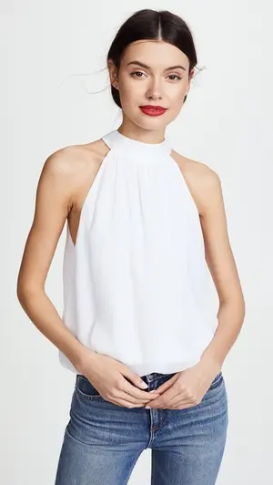 Alice + Olivia Gathered Halter Top - White
