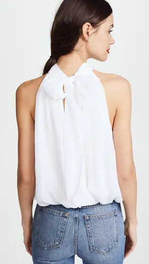 Alice + Olivia Gathered Halter Top - White