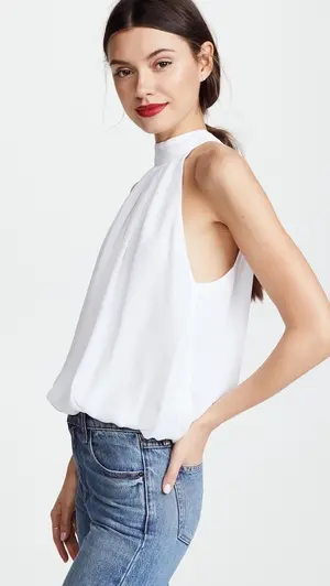 Alice + Olivia Gathered Halter Top - White