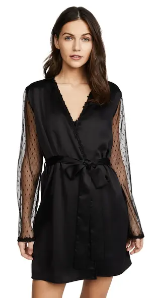 Flora Nikrooz Showstopper Charmeuse Robe With Lace - Black