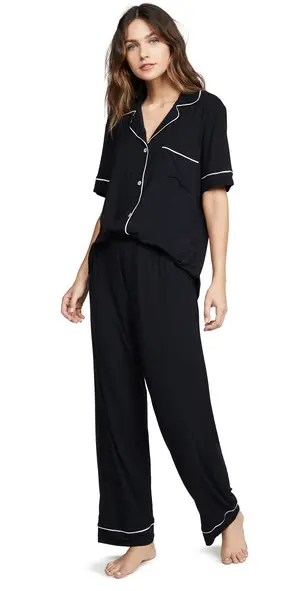 Eberjey Gisele Short Sleeve Pajama Set - Black/sorbet Pink