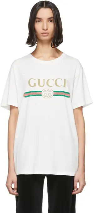 Gucci Gucci White Oversized Logo T-Shirt - 9234 Natura