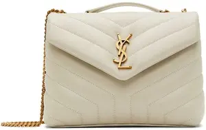 Saint Laurent Saint Laurent Taupe Small Quilted Loulou Shoulder Bag 9207 Cream