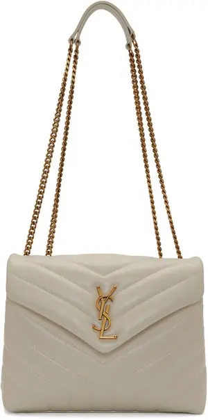 Saint Laurent Saint Laurent Taupe Small Quilted Loulou Shoulder Bag 9207 White