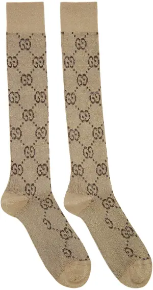Gucci Gucci Beige Lamé GG Socks - 9964 Shell/dark Brow
