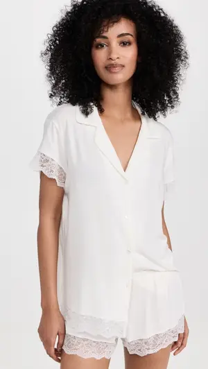 Eberjey Malou Lace Shorts Pajama Set - Ivory
