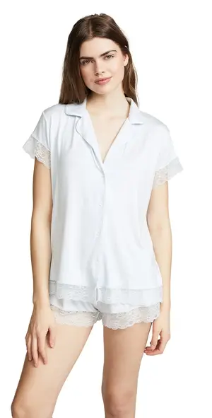 Eberjey Malou Lace Shorts Pajama Set Water Blue