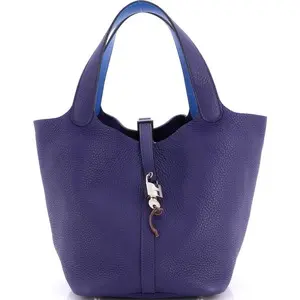 Hermès Eclat Picotin Lock Bag Clemence Mm - Blue