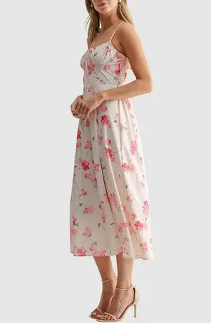 ALL IN FAVOR Floral Print Spaghetti Strap Midi Dress - Cream Pink