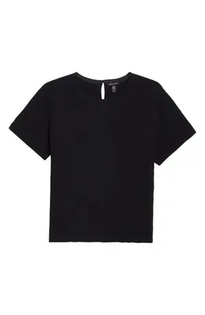 Eileen Fisher Textured Organic Cotton Stretch Top With Keyhole Closure - Black