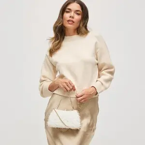 URBAN EXPRESSIONS Maxi Evening Bag With Textured Exterior And Gold Chain Strap - Ivory