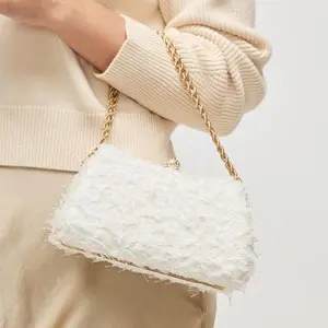 URBAN EXPRESSIONS Maxi Evening Bag With Textured Exterior And Gold Chain Strap - Ivory