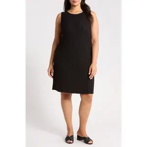 Eileen Fisher Bateau Neck Textured Organic Cotton Blend Dress - Black